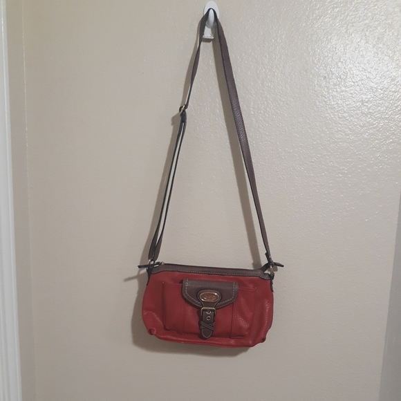 boc | Bags | Boc Born Concept Purse Red W Brown Trim Leather Shoulder ...